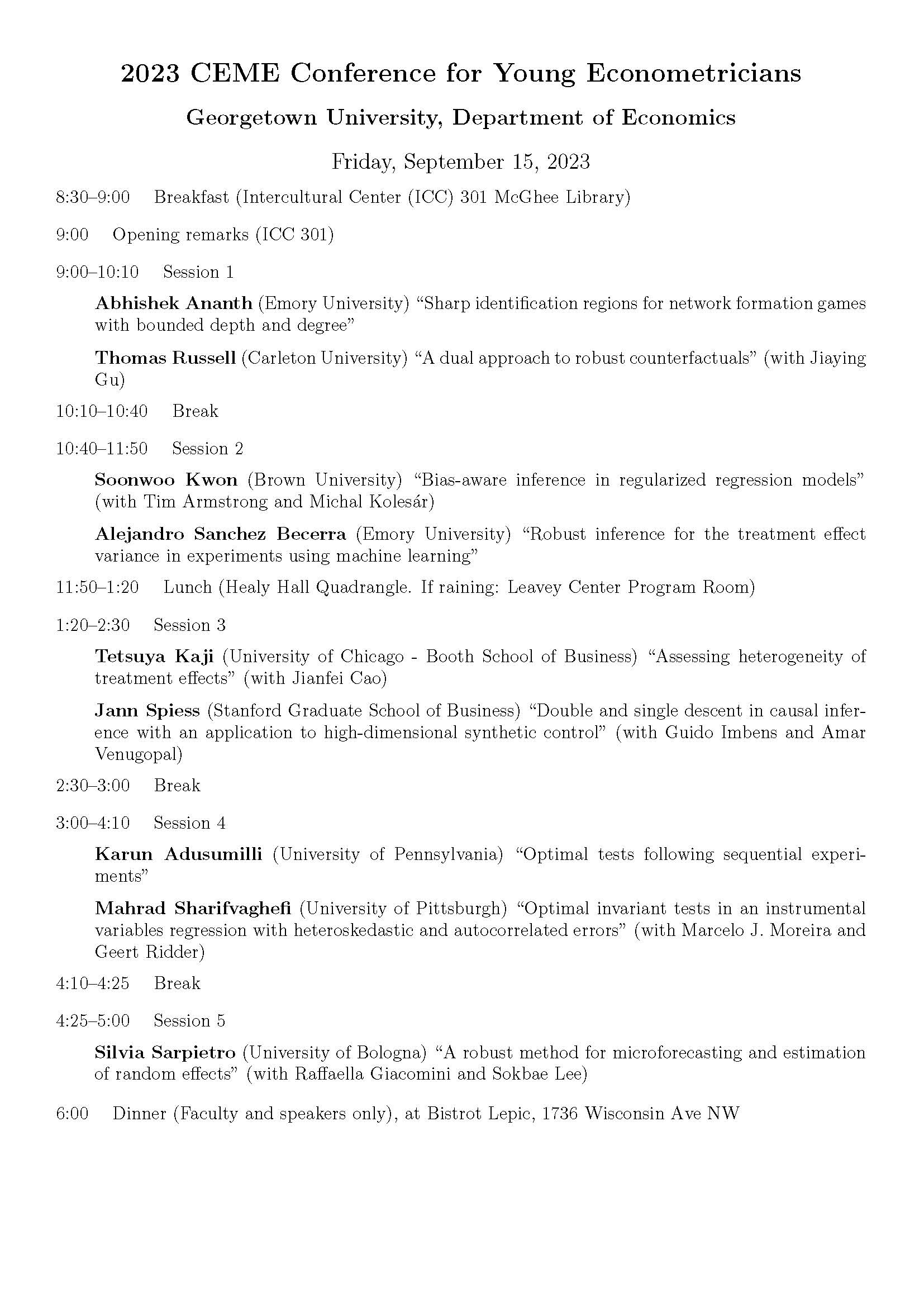 CEME Conference for Young Econometricians | Georgetown Center for ...